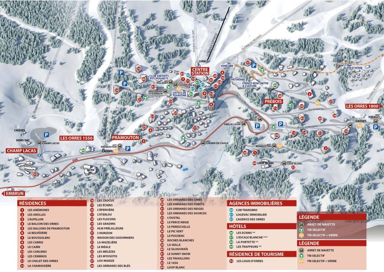 Les plans de la station en hiver et en été : les orres 1650, les orres ...